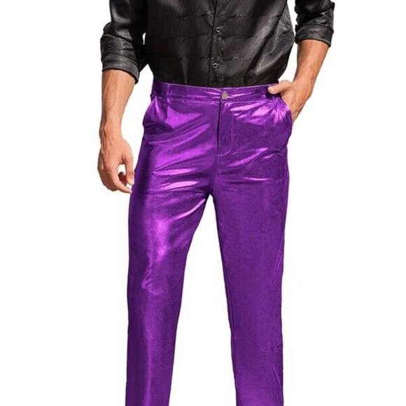 Coofandy | Pants | Coofandy Mens Metallic Purple Shiny Pants Club Wear ...